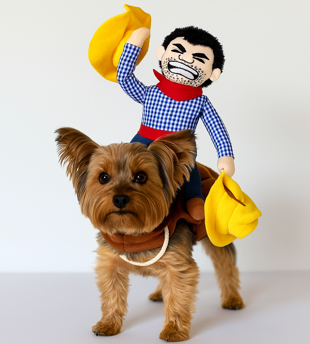 Cowboy Yorkie Halloween Costume – Funny Dog Rider Outfit – Yorkshire Planet